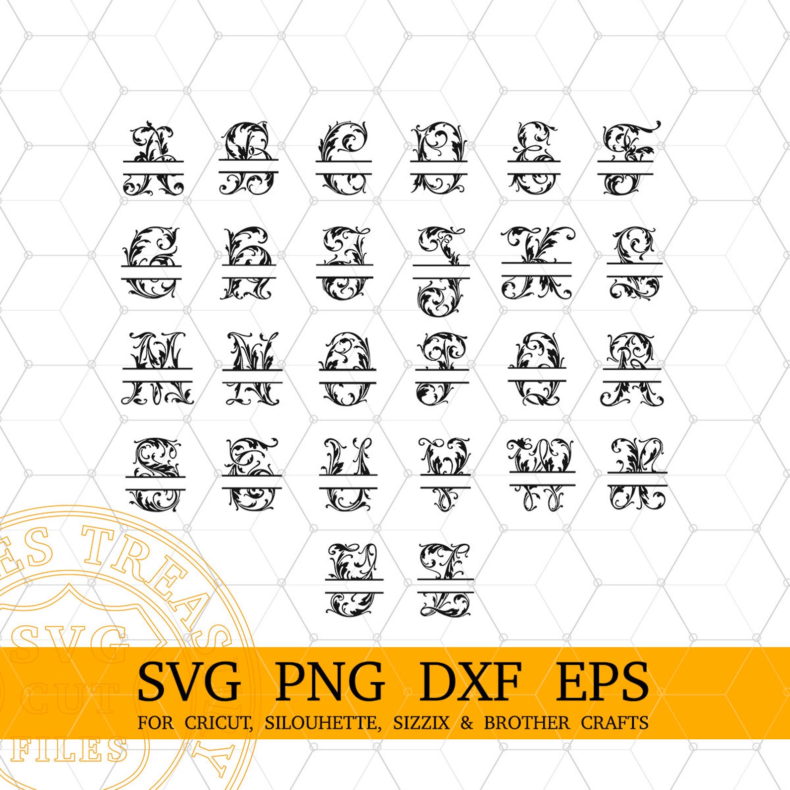 Floral Monogram Font Svg Png Dxf Eps Files Cricut Font - Etsy