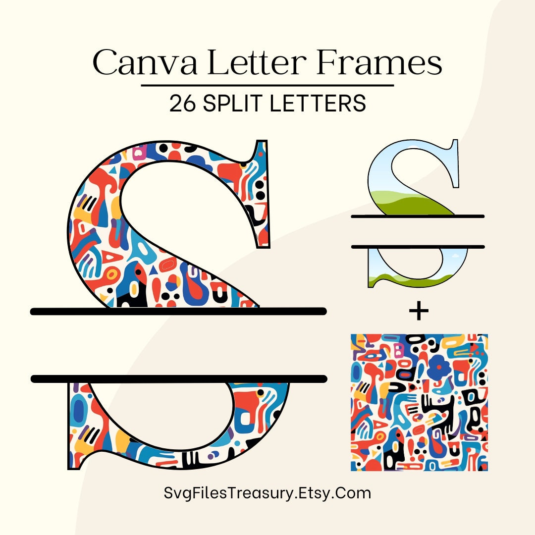 CANVA Letter Frames - Fill Your Own Split Monogram Alphabet, Commercial ...
