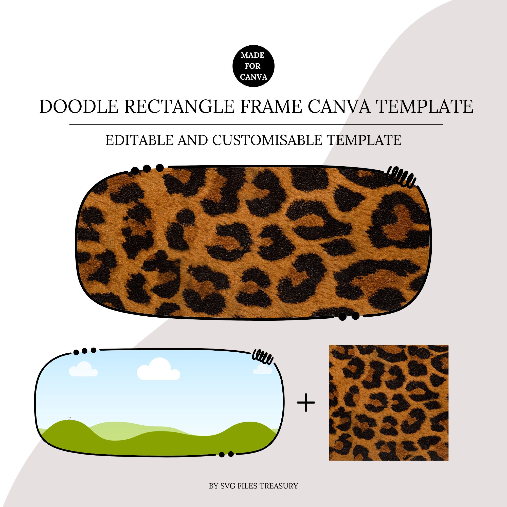 Doodle Rectangle Frame Canva Template, Canva Photo Frame, Editable ...