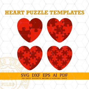 Heart Jigsaw Puzzle Template Ai Svg Pdf Dxf Files, Heart Shaped Puzzle ...