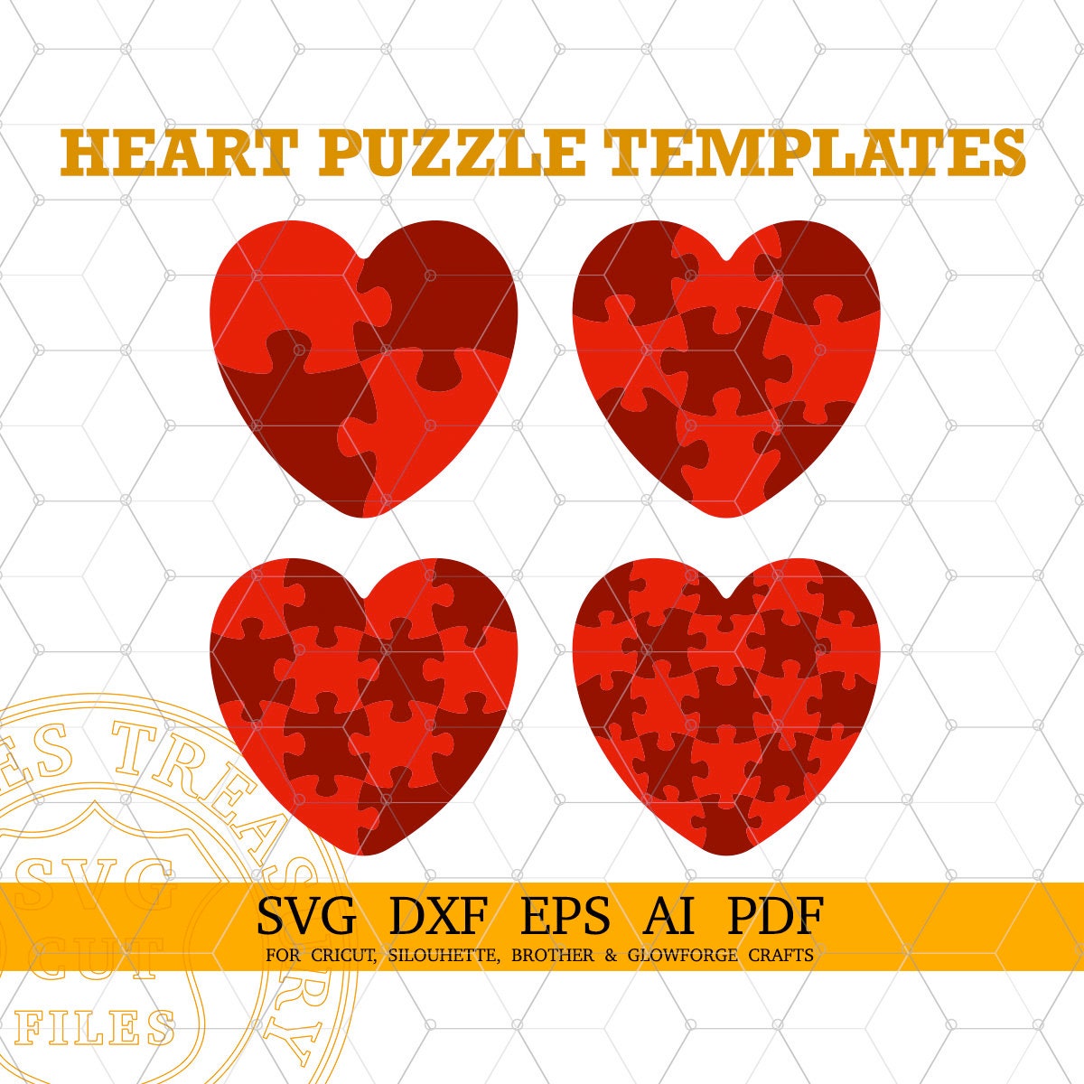 Heart Jigsaw Puzzle Template Ai Svg Pdf Dxf Files, Heart Shaped Puzzle ...