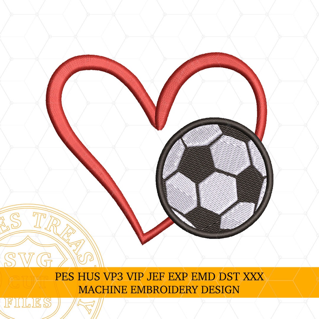 Love Heart Soccer Football Embroidery Design, Soccer Heart Embroidery ...