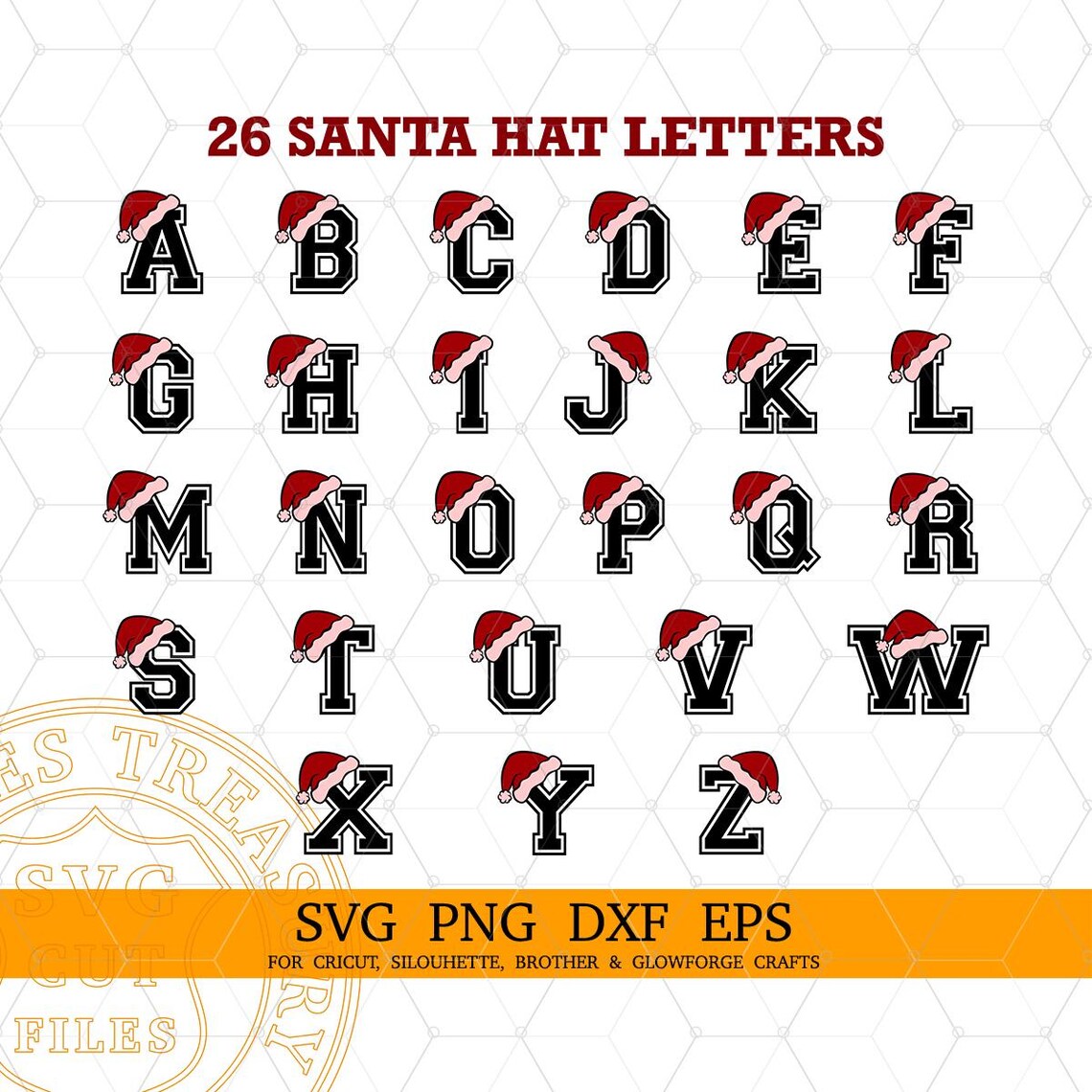 Santa Hat Varsity Font Letters Svg Png Dxf Cut Files, Santa Hat Font ...