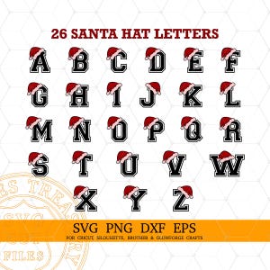 Santa Hat Varsity Font Letters Svg Png Dxf Cut Files, Santa Hat Font ...