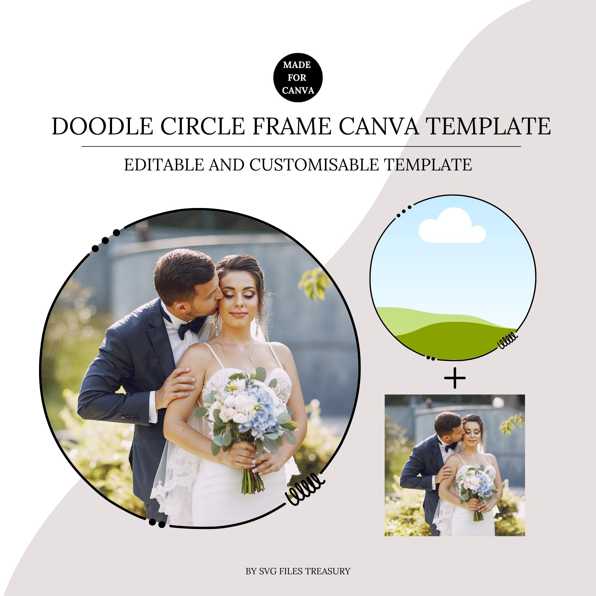 Doodle Circle Frame Canva Template, Canva Photo Frame, Editable Photo ...