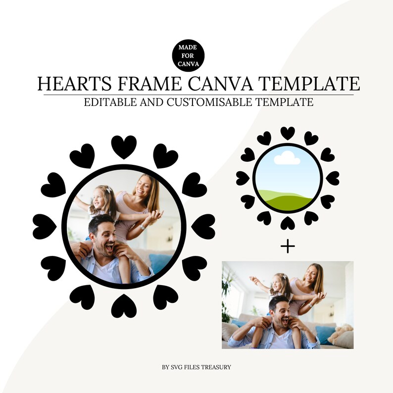 Canva Frame Template, Hearts Frame Canva Template, Editable Photo Fill ...