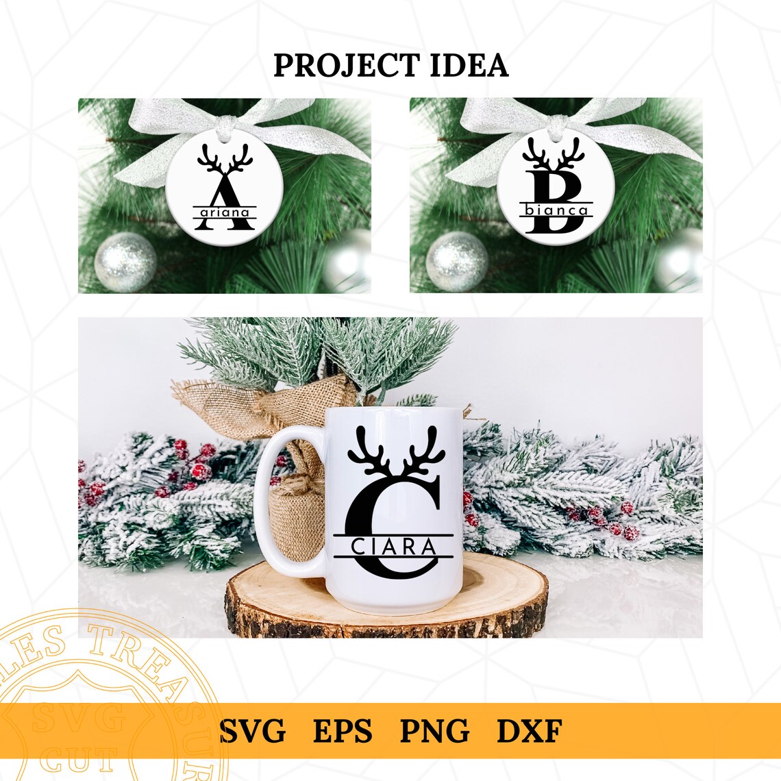 Reindeer Alphabet Svg, Christmas Split Monogram Letters Svg, Antler ...