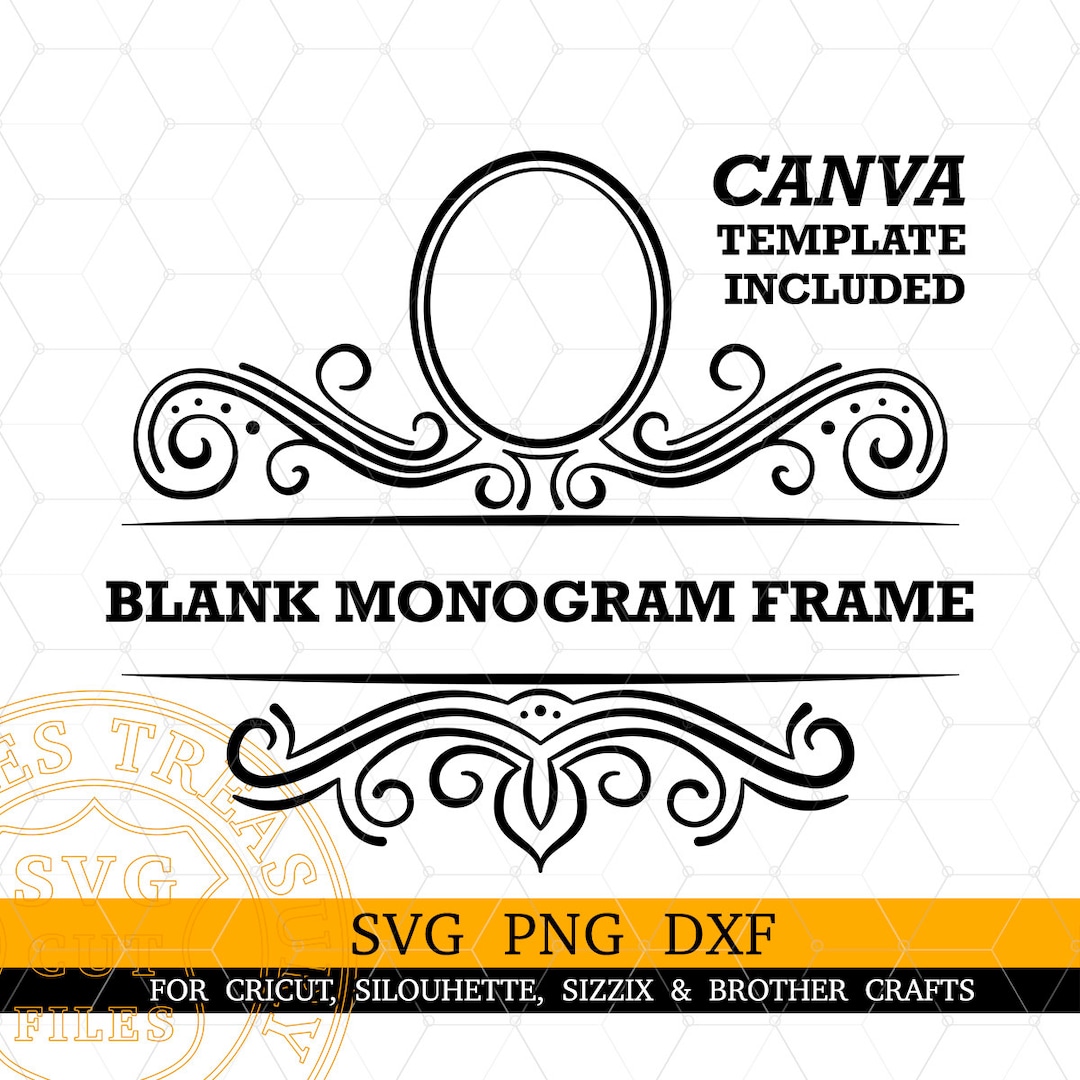 Split Monogram Frame Svg Canva Template, Fancy Flourish Monogram Frame ...