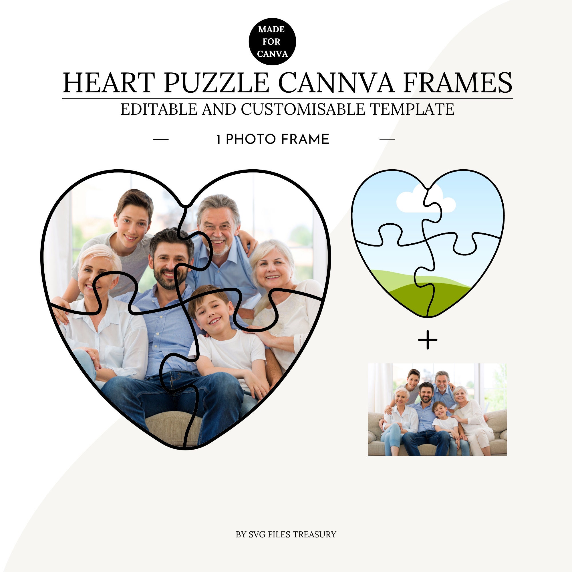 Canva Frame Template, Heart Puzzle Canva Template, Editable Photo Fill ...