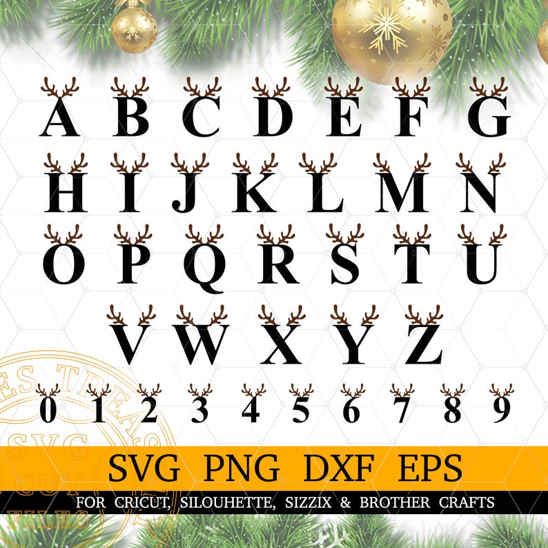 Christmas Reindeer Alphabet Letters Svg Png Files, Deer Antler Letters ...