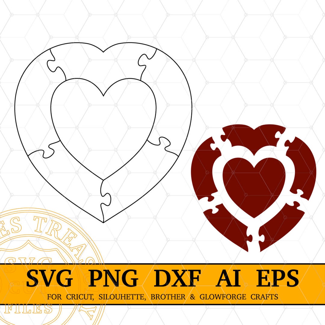 Wedding Heart in Heart Puzzle Template Svg, Birthday Puzzle Dxf Cut ...