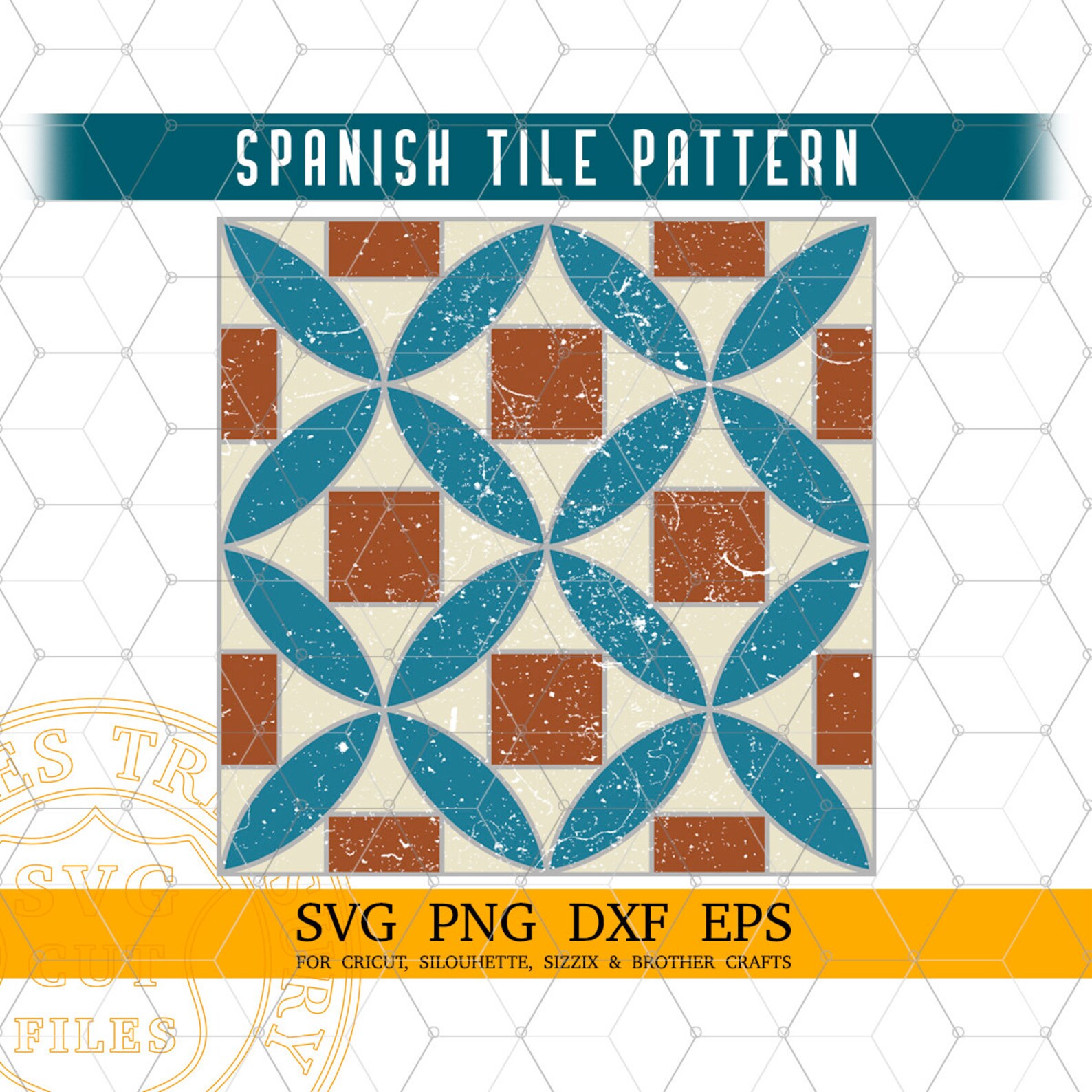 Spanish Tile Pattern Svg Printable Distressed Tile Design Png - Etsy
