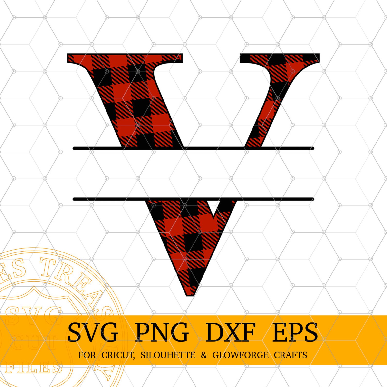 Buffalo Plaid Letter V Split Monogram SVG, Christmas Monogram Svg ...