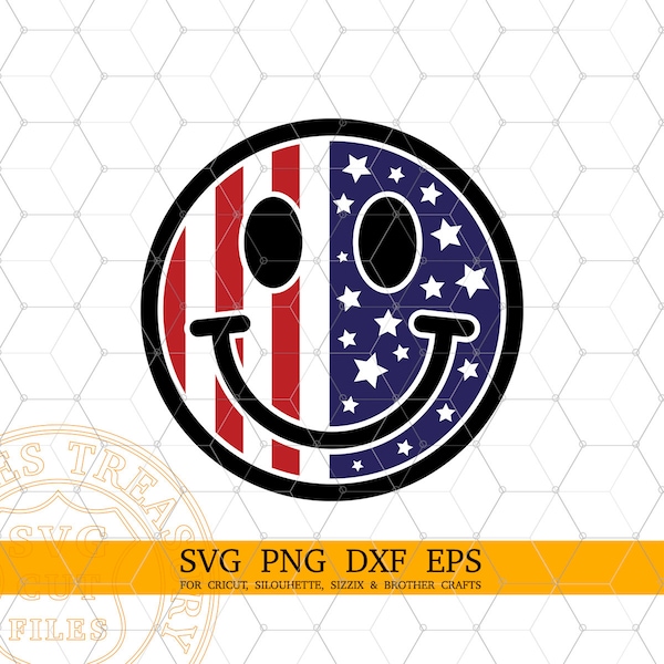 American Flag Smiley Face Svg - Etsy