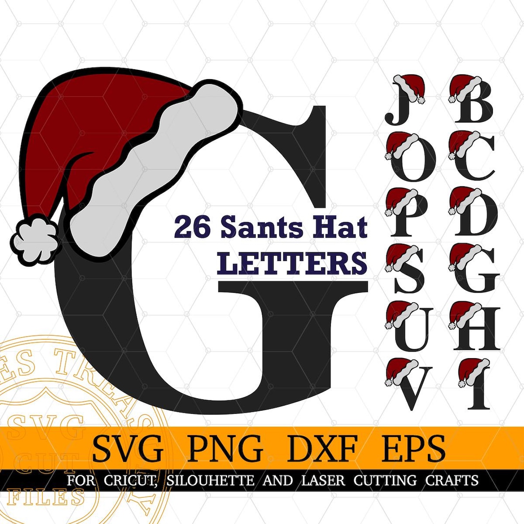 Santa Hat Alphabet Letters Svg Png Files, Christmas Alphabet Svg, Santa ...