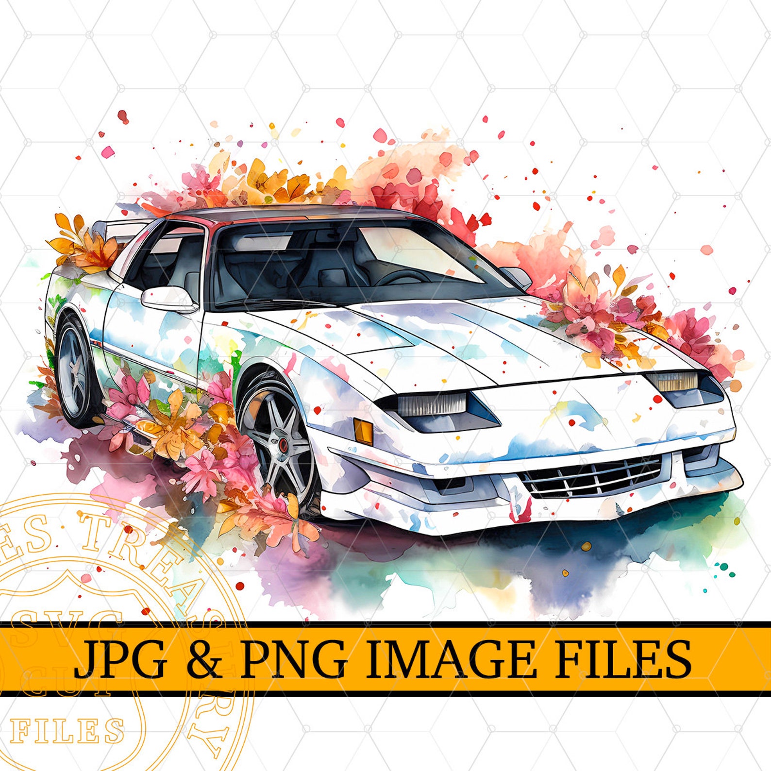 Watercolor Camaro Png Sublimation Image, Jpg File, Floral Classic Retro ...