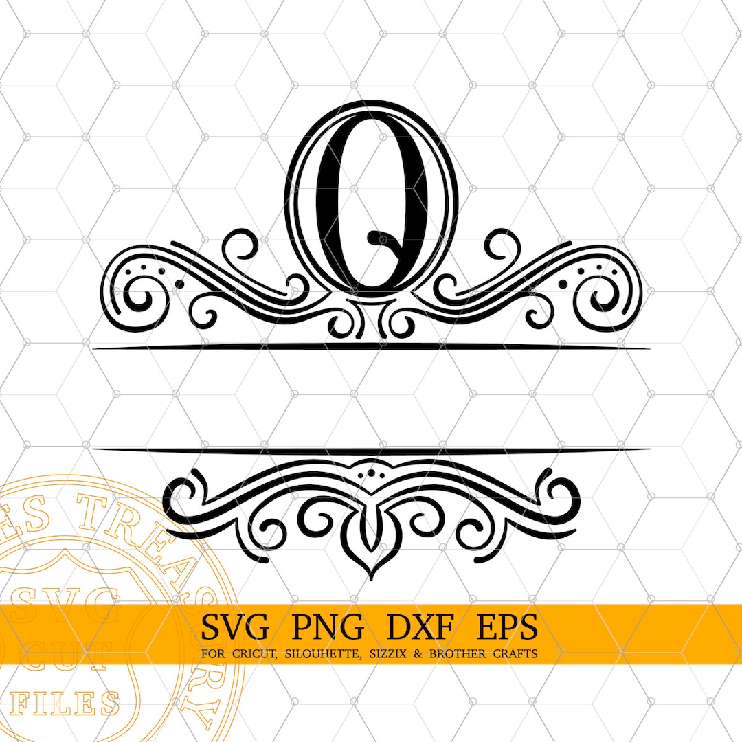 Split Letter Q Monogram Svg, Fancy Flourish Letter Svg, Split Last Name ...