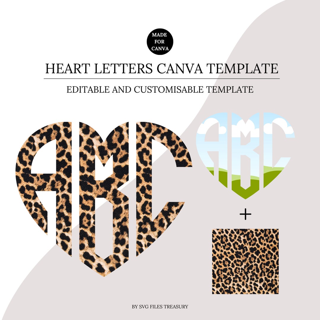 Canva Frame Template, Heart Monogram Letters, Editable Photo Fill ...