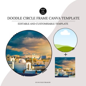Doodle Circle Frame Canva Template, Canva Photo Frame, Editable Photo ...