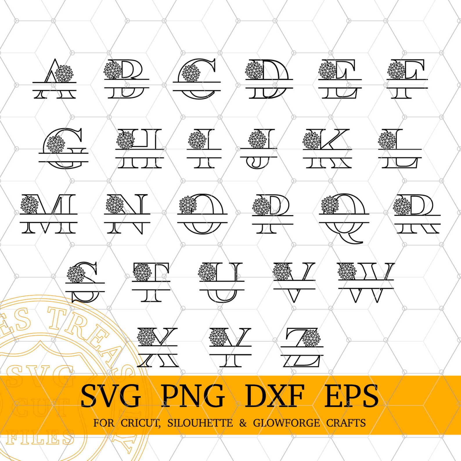 Snowflake Monogram Font Letters Svg, Winter Christmas Alphabet Png ...