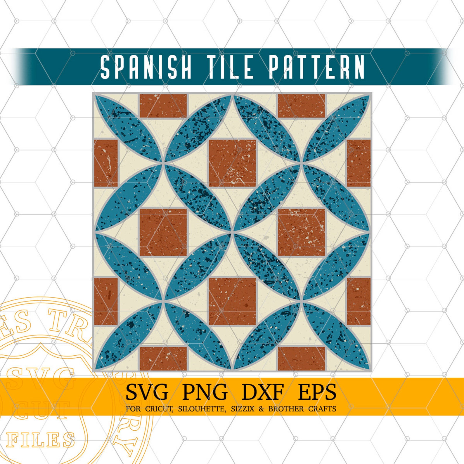 Spanish Tile Pattern Svg Printable Distressed Tile Design Png - Etsy