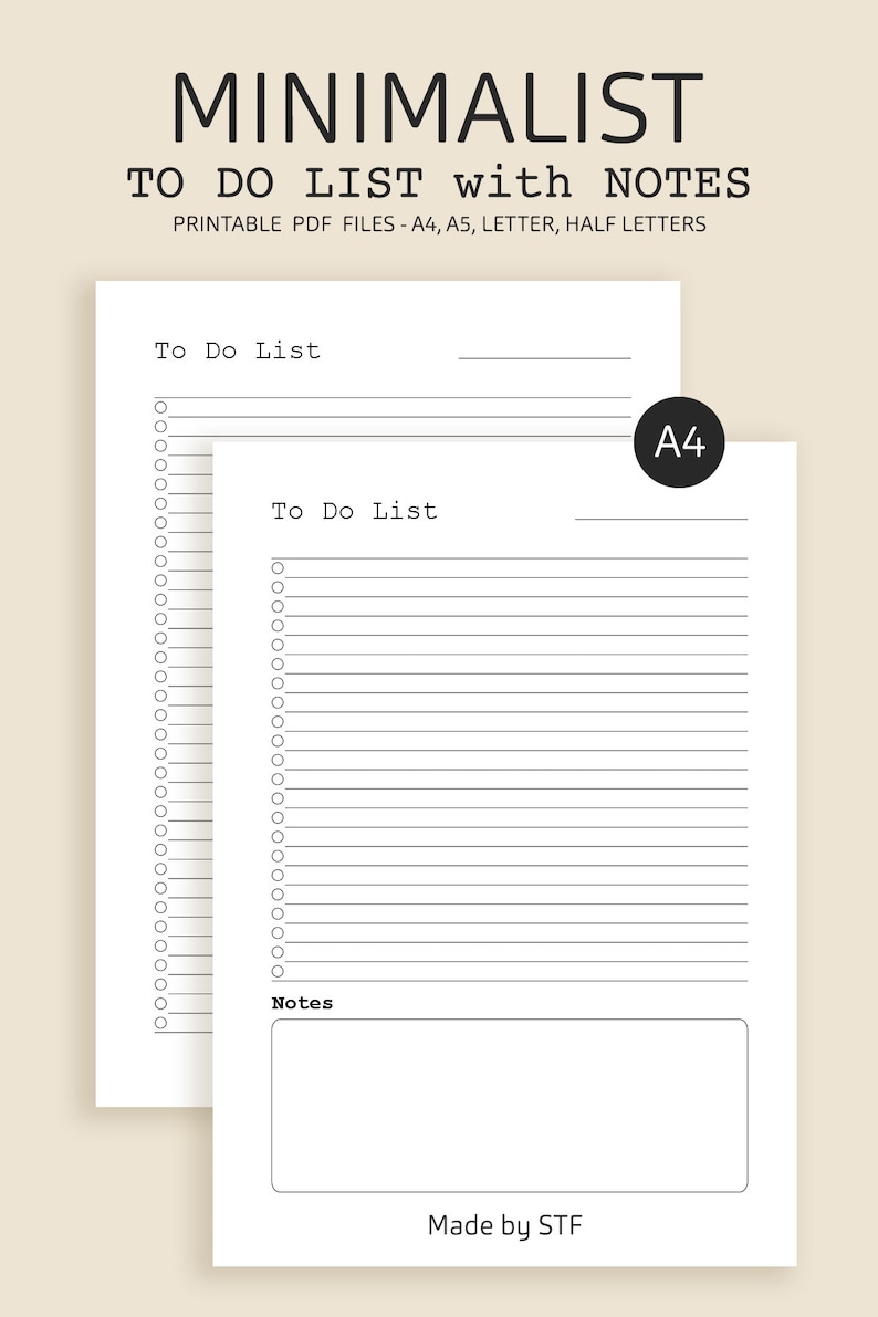 To Do List Printable PDF Minimal Simple and Clean Tasks List Template ...
