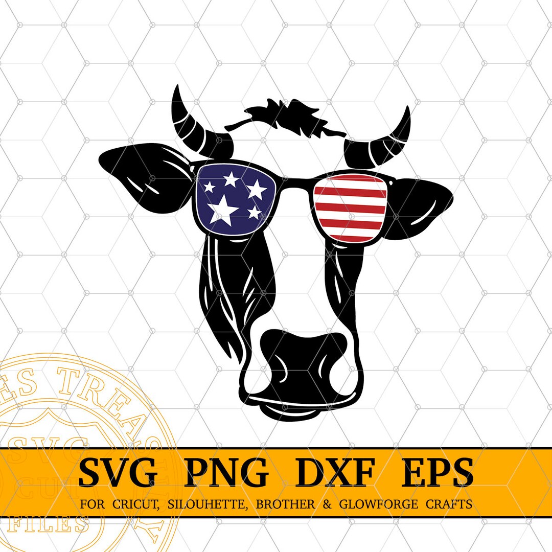 4th of July Svg, Cow With Glasses Svg, Png, Dxf Files, Heifer Face Svg ...