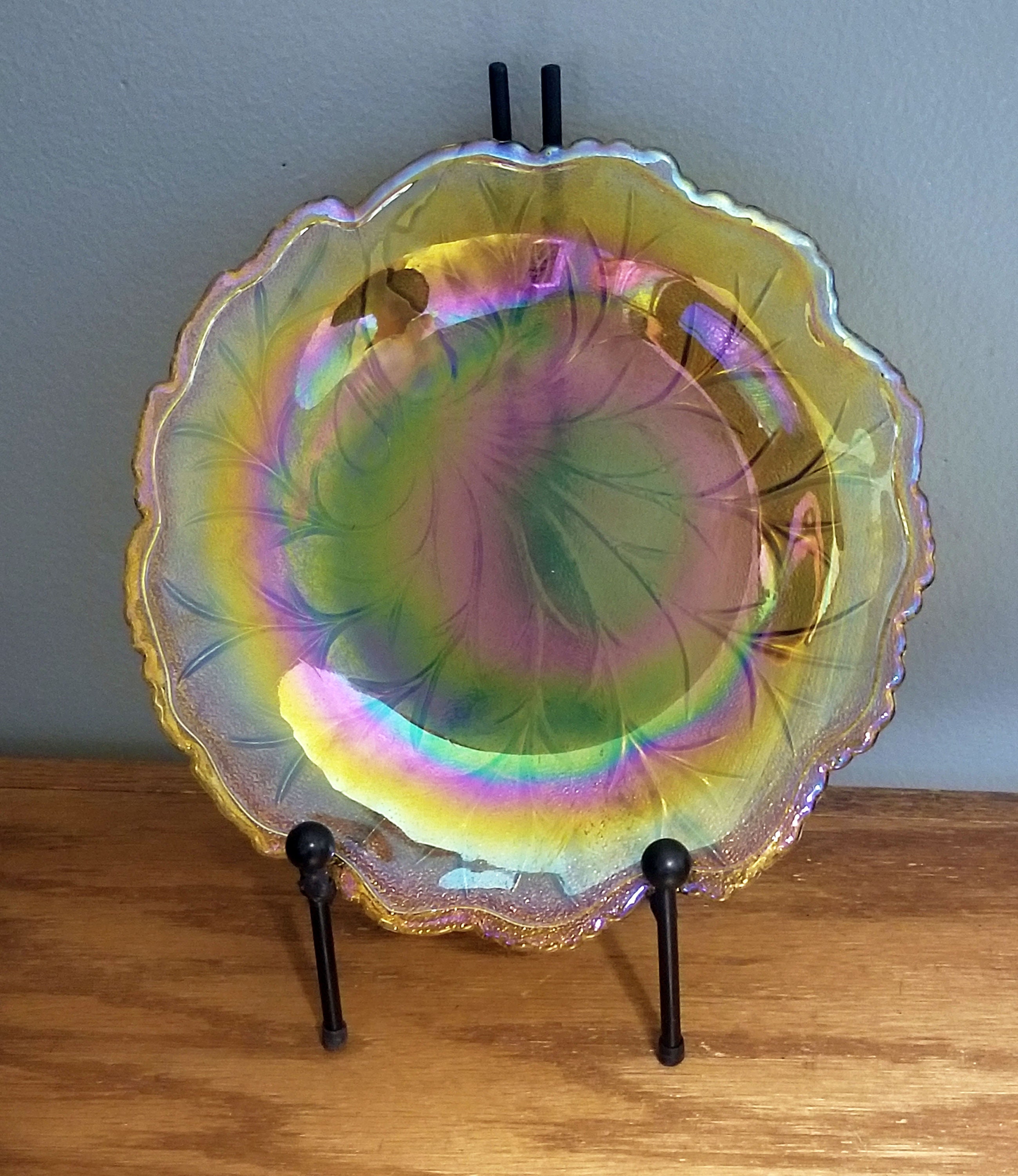 RARE Carnival Glass 10 Plate Gold / Amber Base Tone W/ Multiple ...