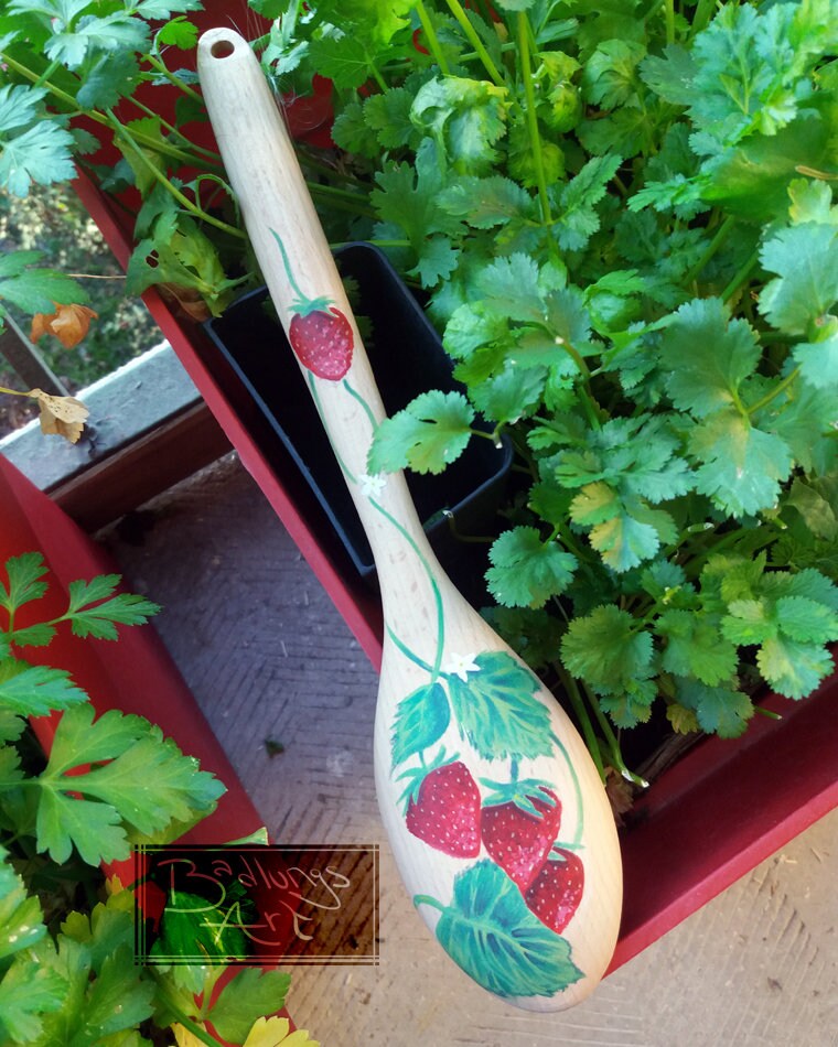 Strawberries Spoon Hand Painted Wooden Decorative Spoon - Etsy
