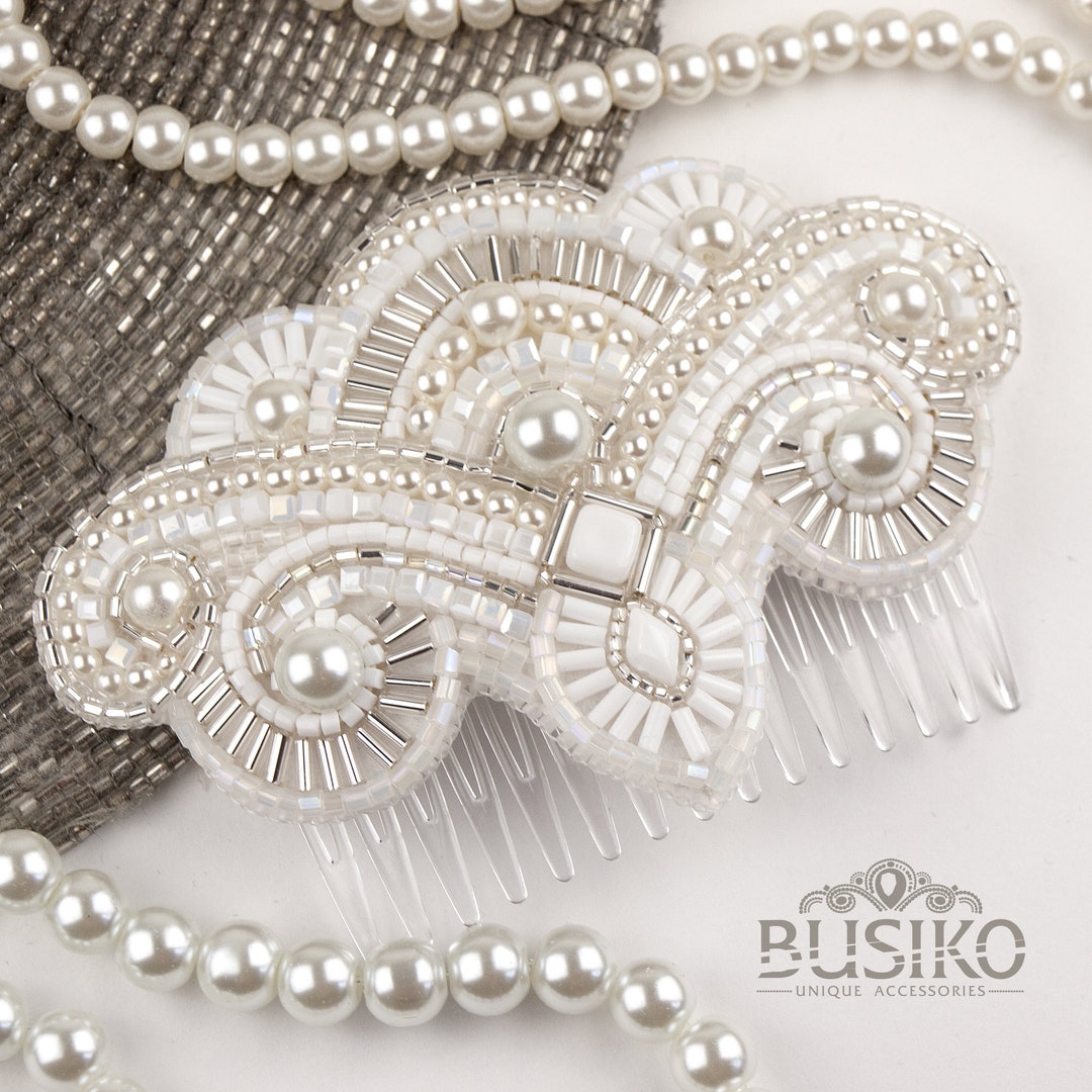 Art Deco Beaded Hair Comb. Vintage Style Hair Accessory. Bridal Back ...