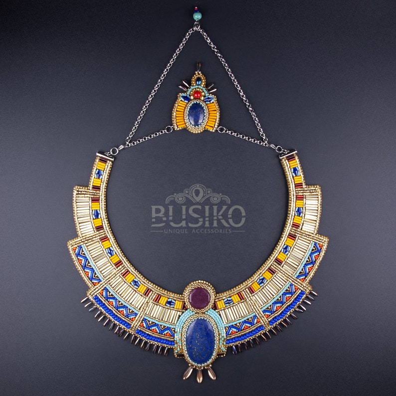 Egyptian beaded embroidered collar necklace. Statement | Etsy