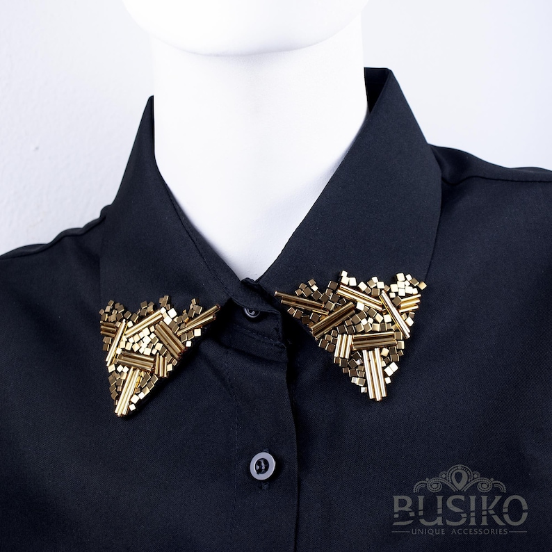 Chic Black Collar Dickey With Gold Embroidery. Detachable Shirt Collar ...