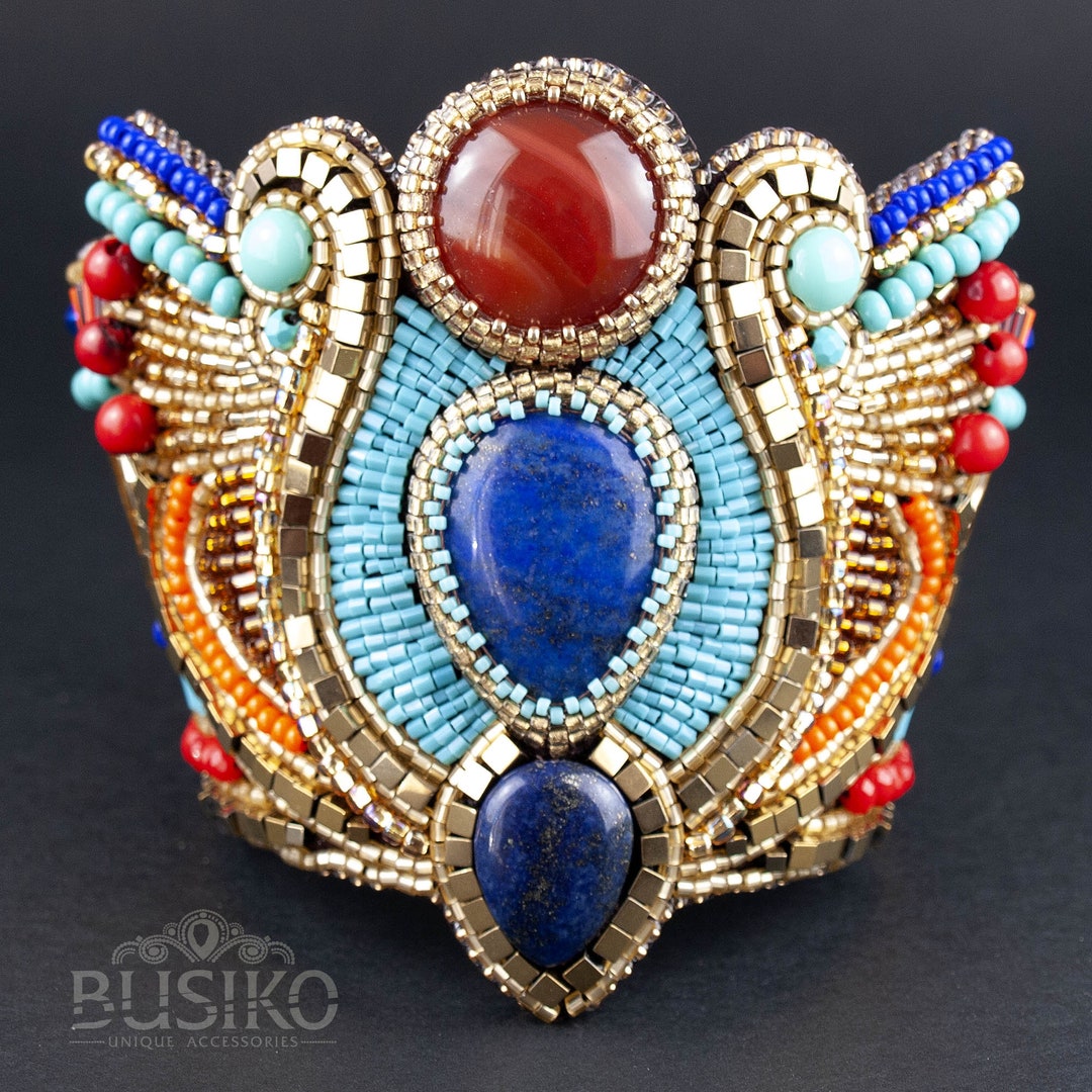 Egyptian Pharaoh Cuff Bracelet. Cleopatra Costume Bracelet. Wide Beaded ...