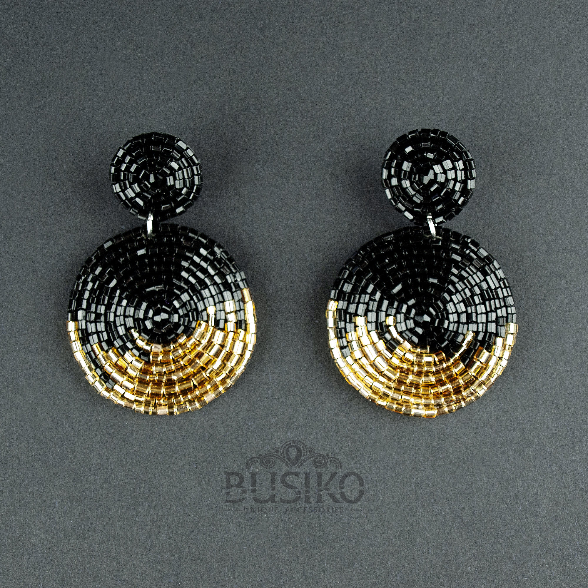 Black & Gold Earrings. Statement Geometric Earrings. Beaded - Etsy