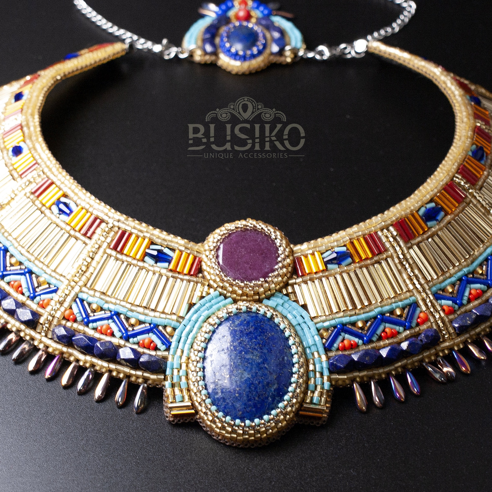 Egyptian beaded embroidered collar necklace. Statement | Etsy