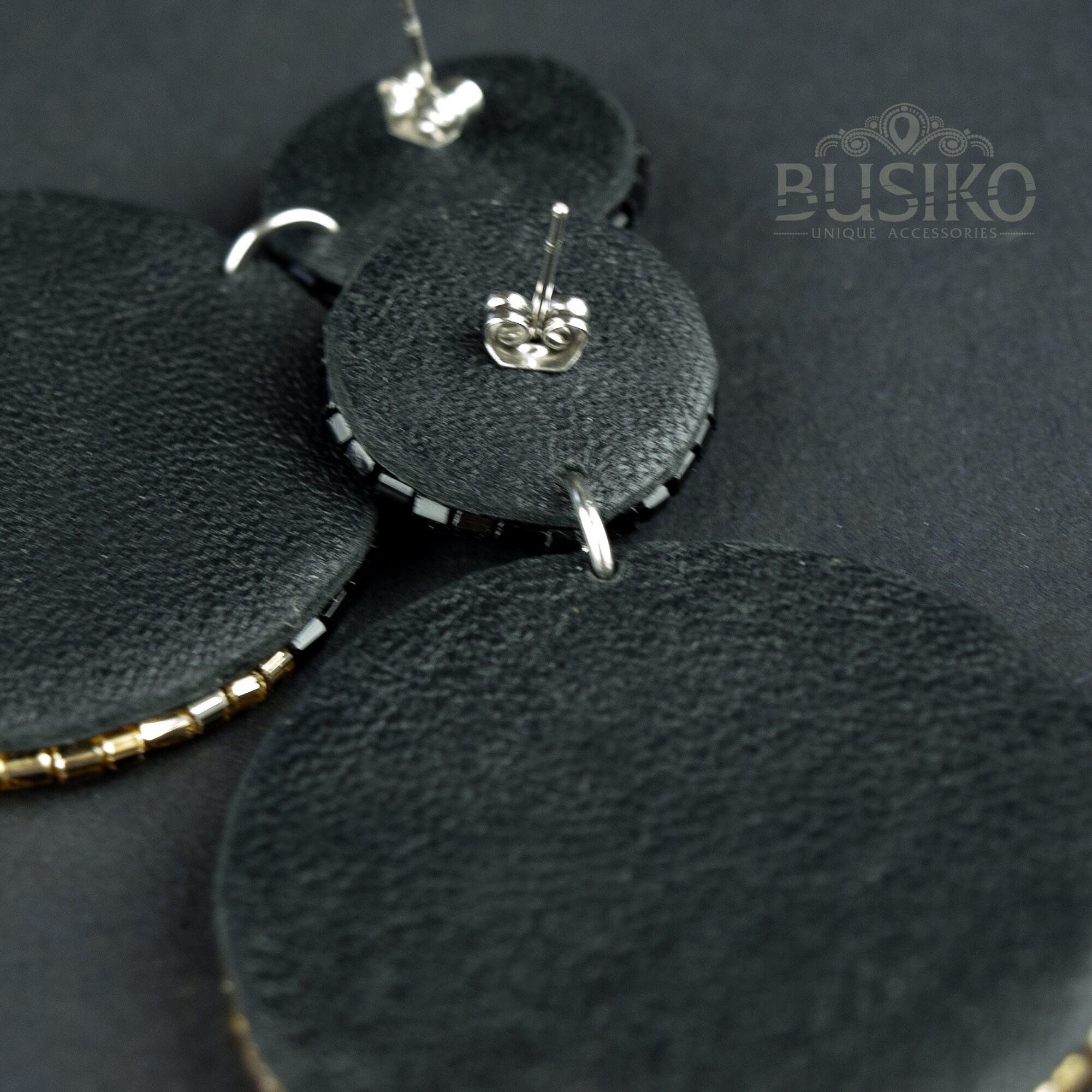 Black & Gold Earrings. Statement Geometric Earrings. Beaded - Etsy