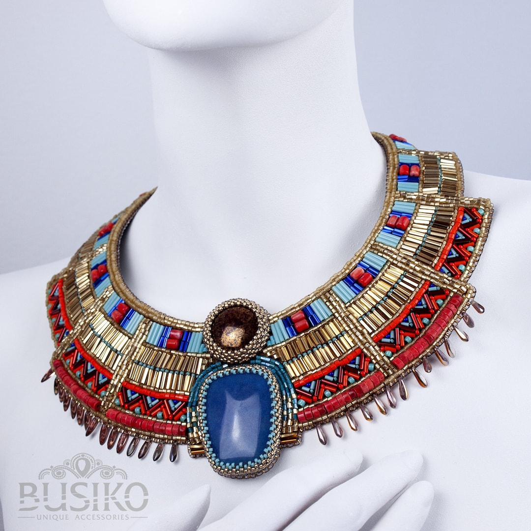 Egyptian Beaded Embroidered Collar Necklace. Statement - Etsy