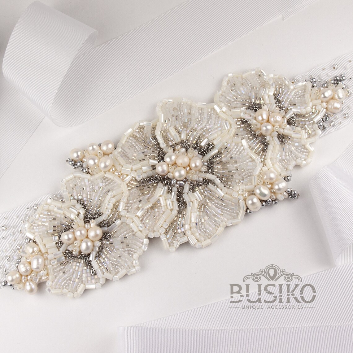 Floral Wedding Sash. White Art Deco Bridal Belt. Women Belt Vintage ...