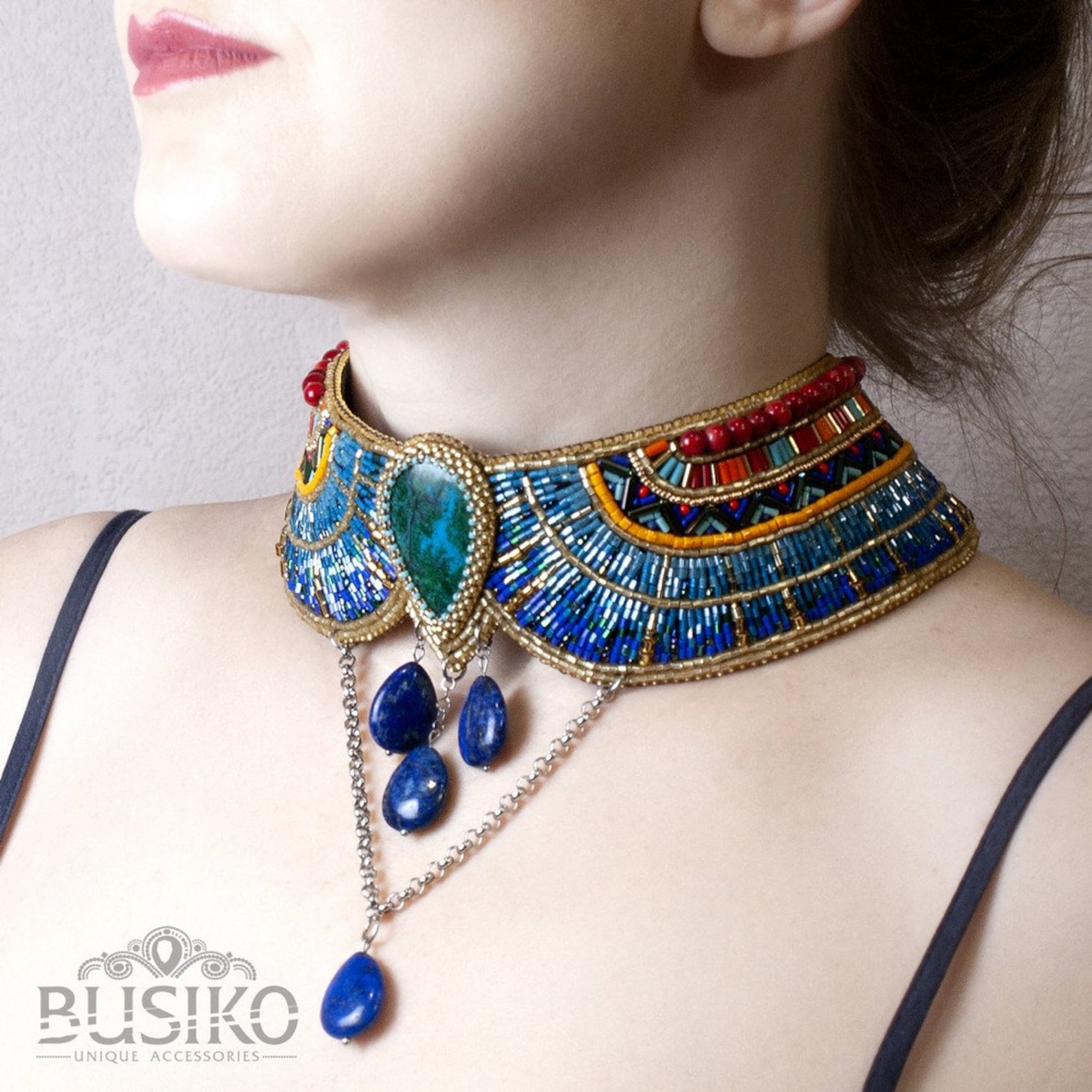 Egyptian Beaded Embroidered Collar Necklace. Statement - Etsy