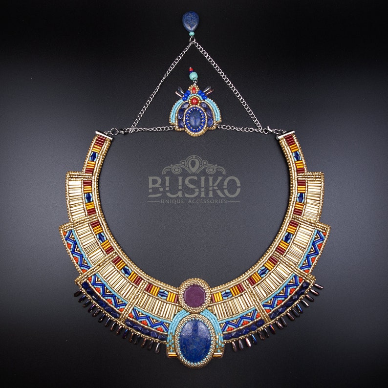 Egyptian beaded embroidered collar necklace. Statement | Etsy