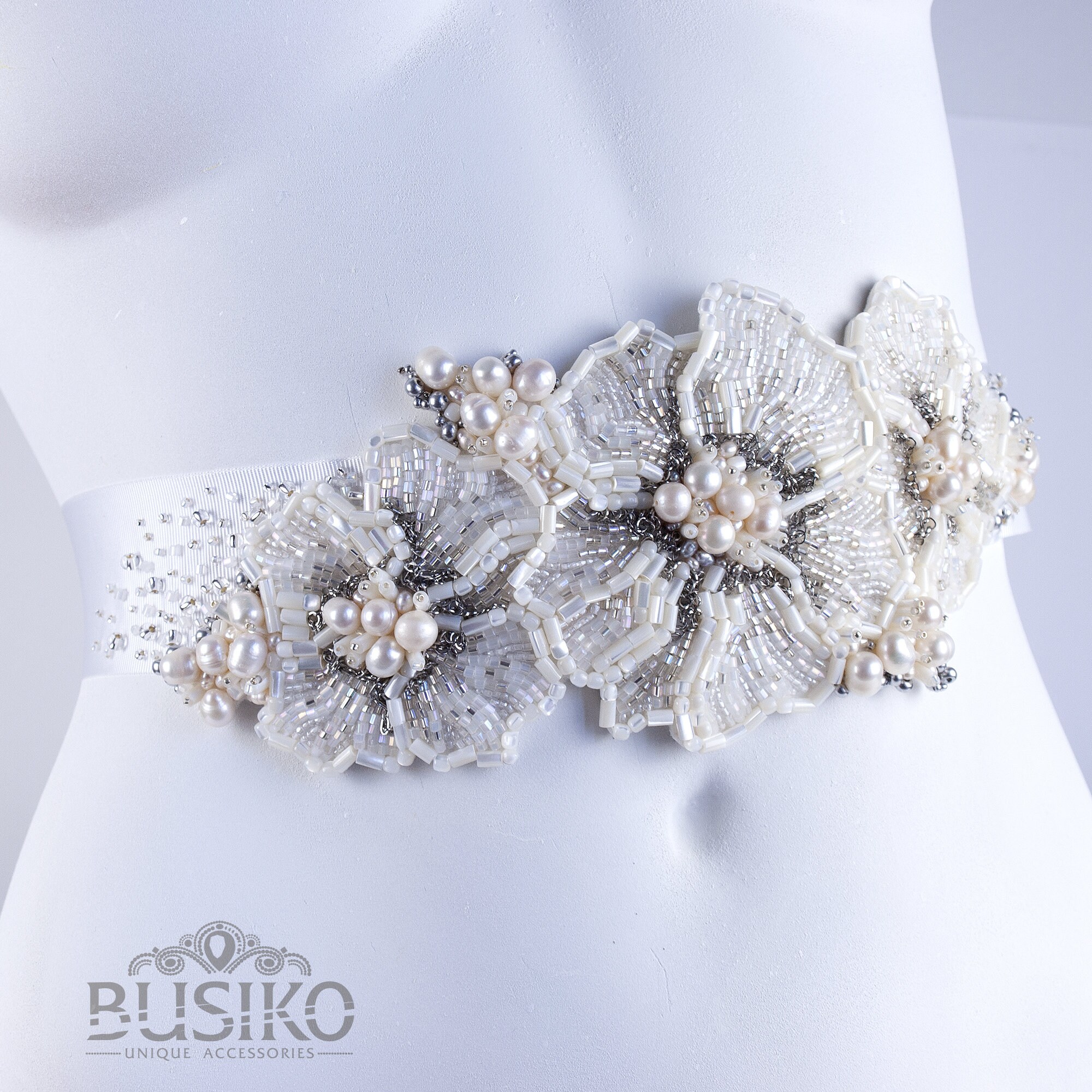 Floral Wedding Sash. White Art Deco Bridal Belt. Women Belt Vintage ...