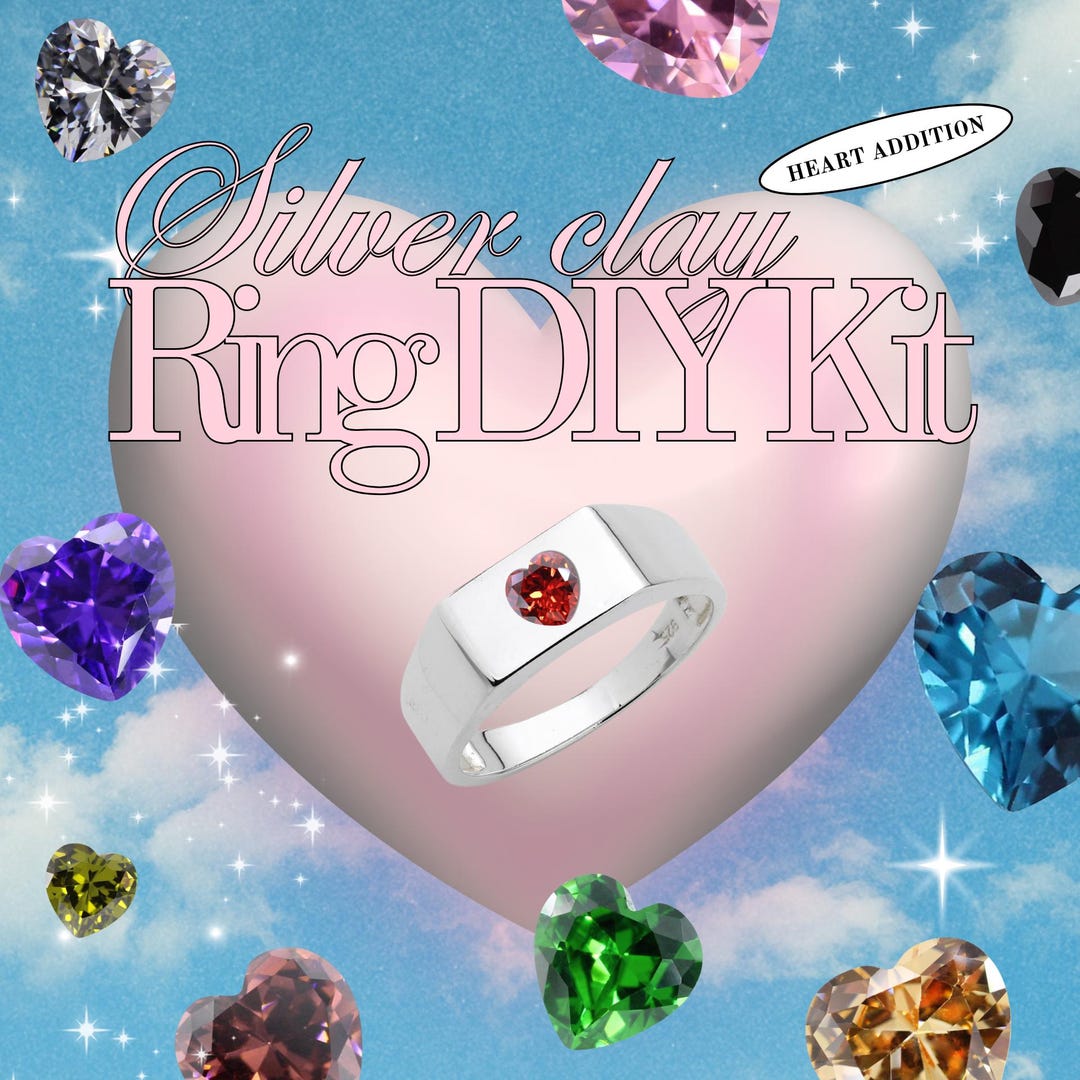 Silver Clay Ring DIY Kit - Heart Stone Selection - Etsy
