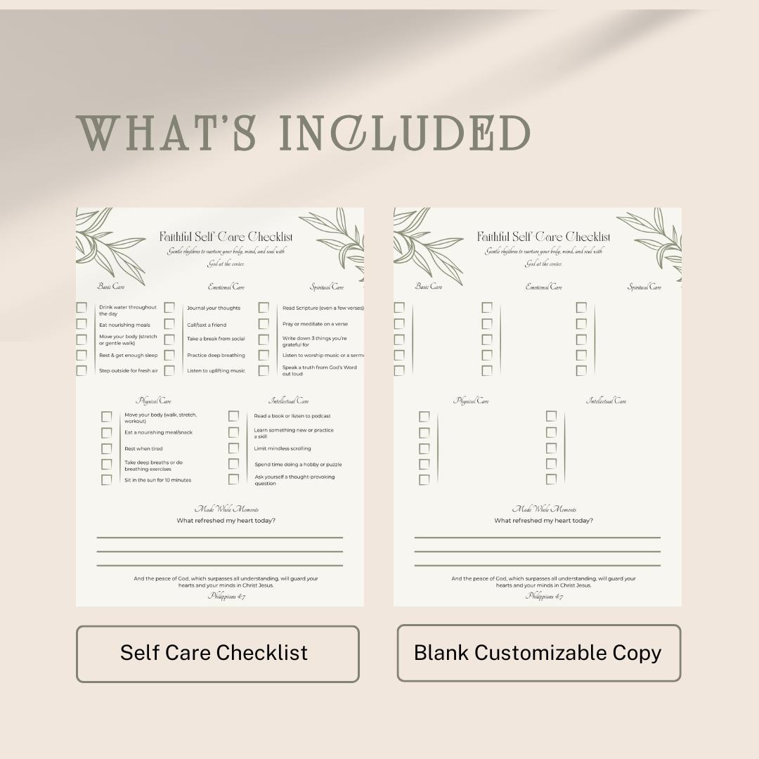 Faithful Self-care Checklist: Christian Wellness Printable (PDF ...