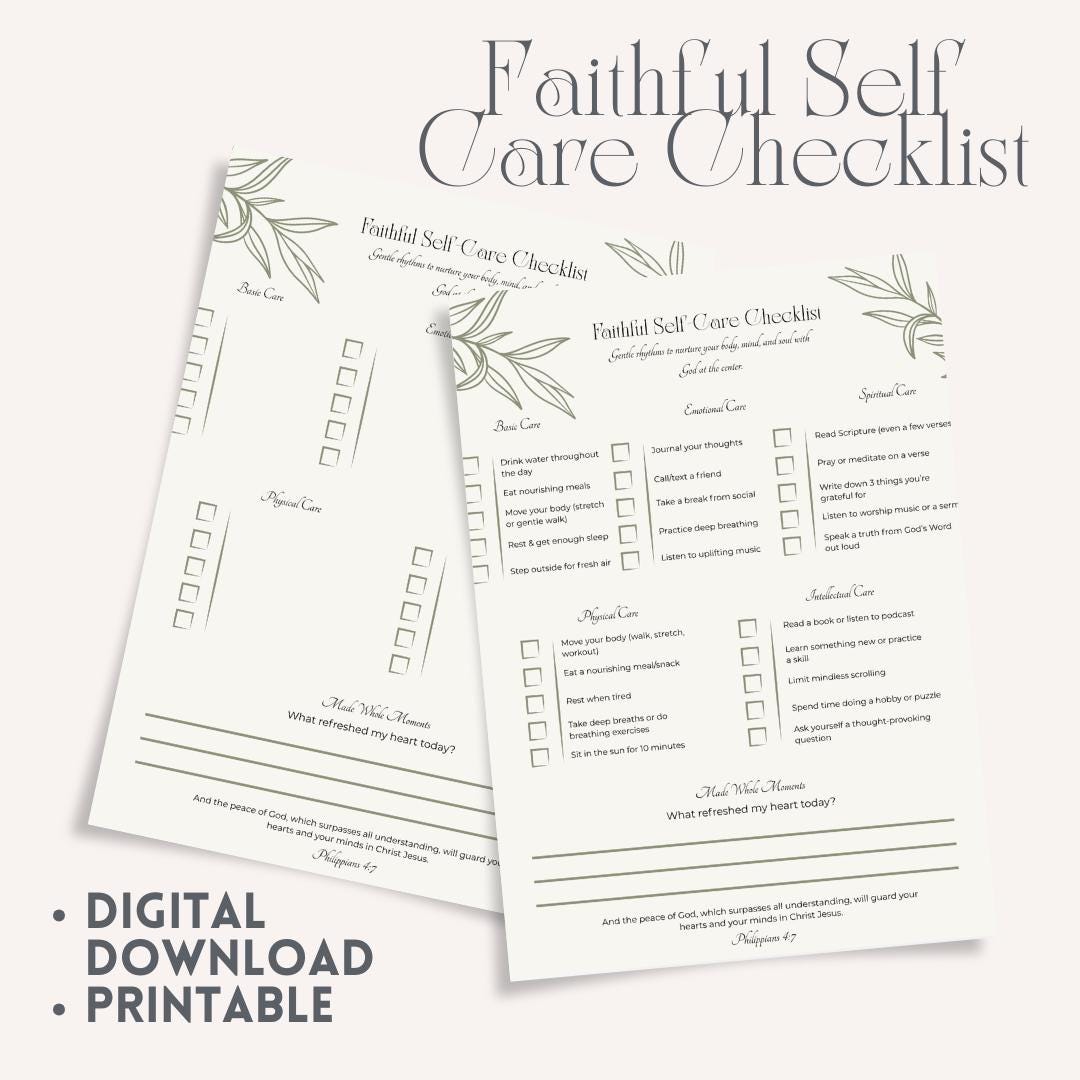 Faithful Self-care Checklist: Christian Wellness Printable (PDF ...