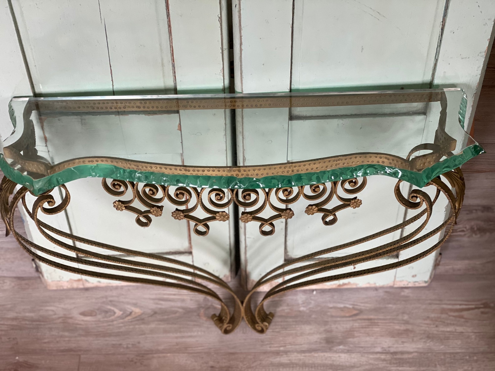 Gold Metal Console Glass Top and Wrought Iron Console Table | Etsy