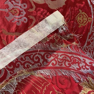 Antique Venetian Silk Fabric Red Fabric Golden Silk Fabric Woven Silk ...