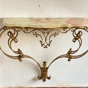 Huge Gold Metal Console Marble Top and Wrought Iron Console Table ...