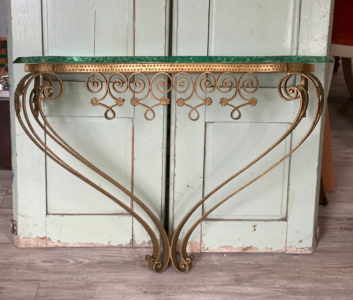 Gold Metal Console Glass Top and Wrought Iron Console Table | Etsy