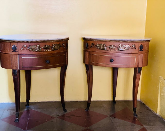 Antique Pair Marble Top Nightstands Romantic Bad Side Table Italian ...