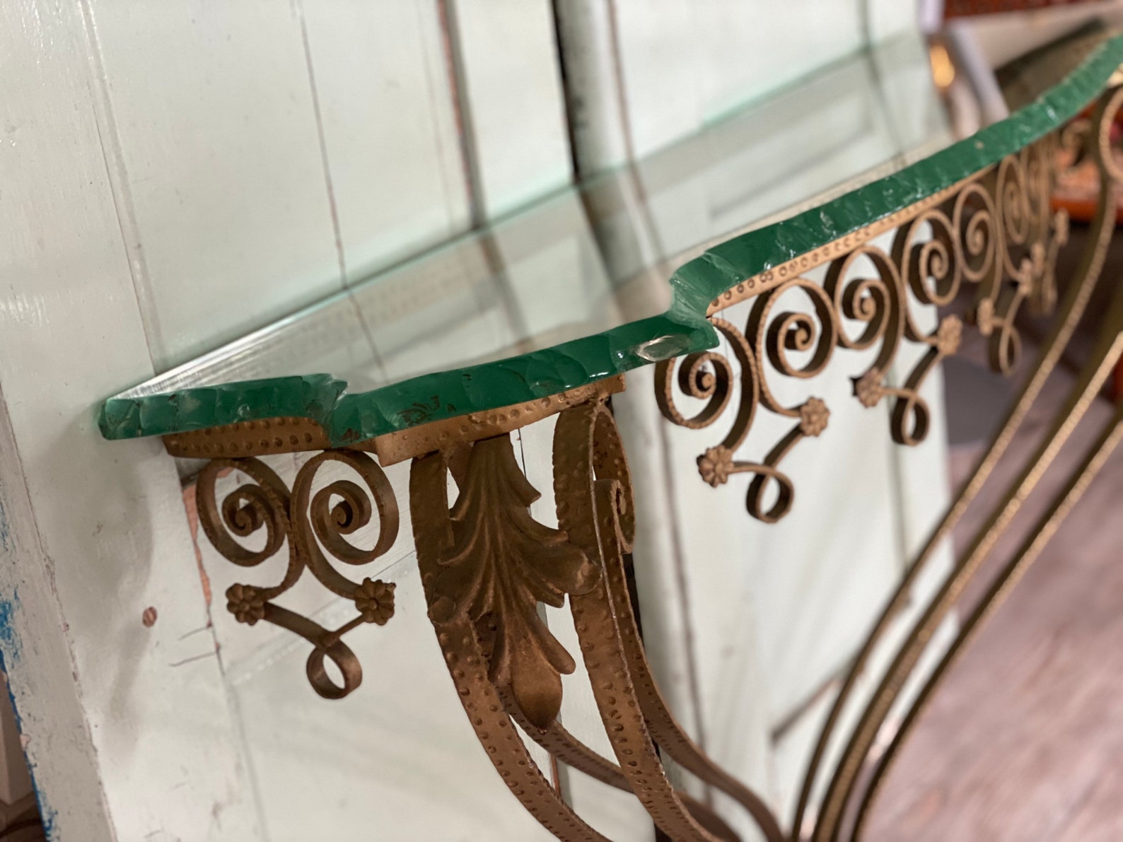 Gold Metal Console Glass Top and Wrought Iron Console Table | Etsy